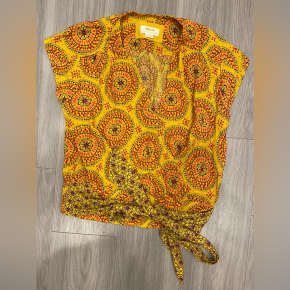 Maeve | Tops | Maeve By Anthropologie Faux Wrap Short Sleeve Yellow Top ...